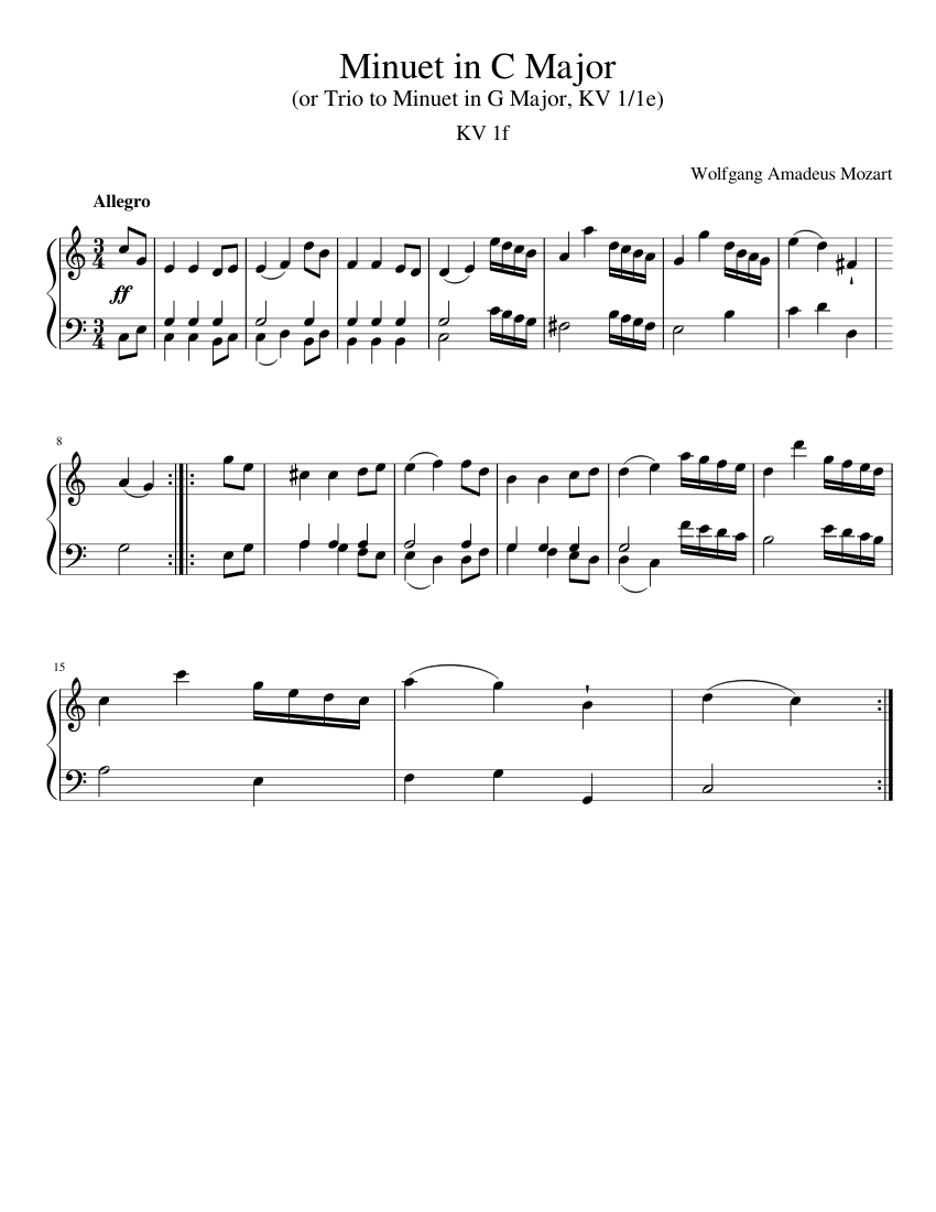 K1f- Minuet in C Major Sheet music for Piano (Solo) Easy | Musescore.com