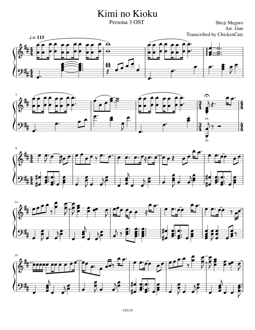 Persona 3 Memories Of Youkimi No Kioku Sheet Music For Piano Solo 3248