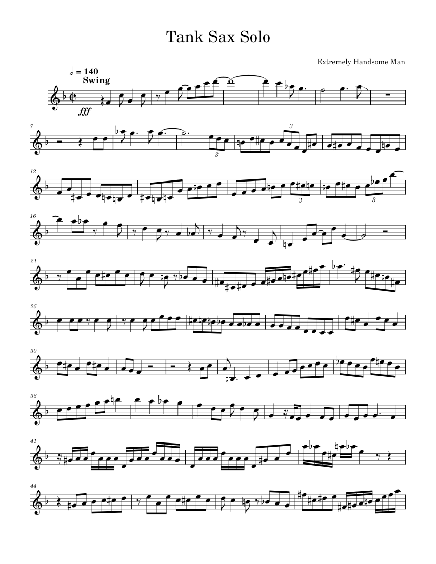 Tank Sax Solo Sheet music for Saxophone tenor (Solo) | Musescore.com