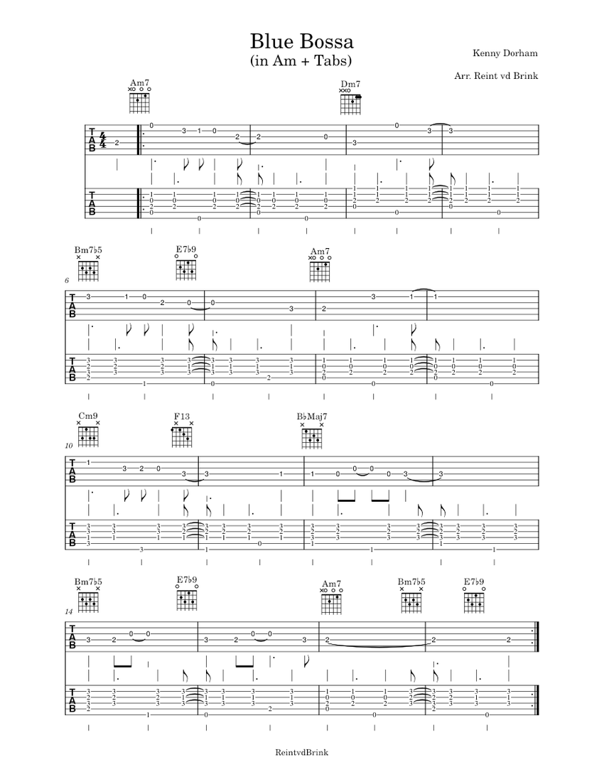Blue Bossa – Easy Guit. Arr. (Am) + Tabs Sheet music for Guitar ...