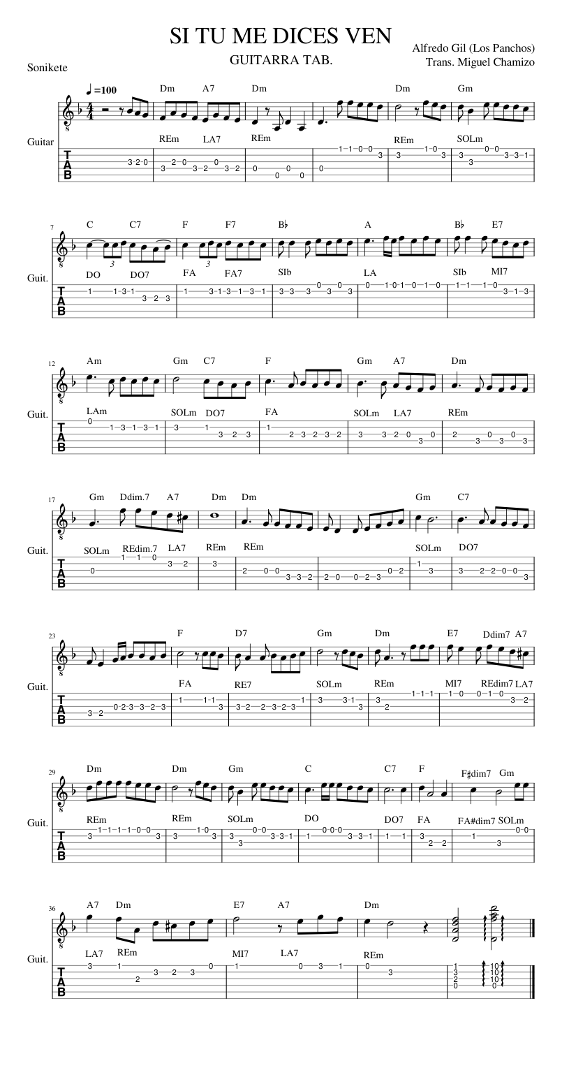 SI TU ME DICES VEN. Los Panchos (Alfredo Gil) Trans. Miguel Chamizo. SONIKETE Sheet music for ...