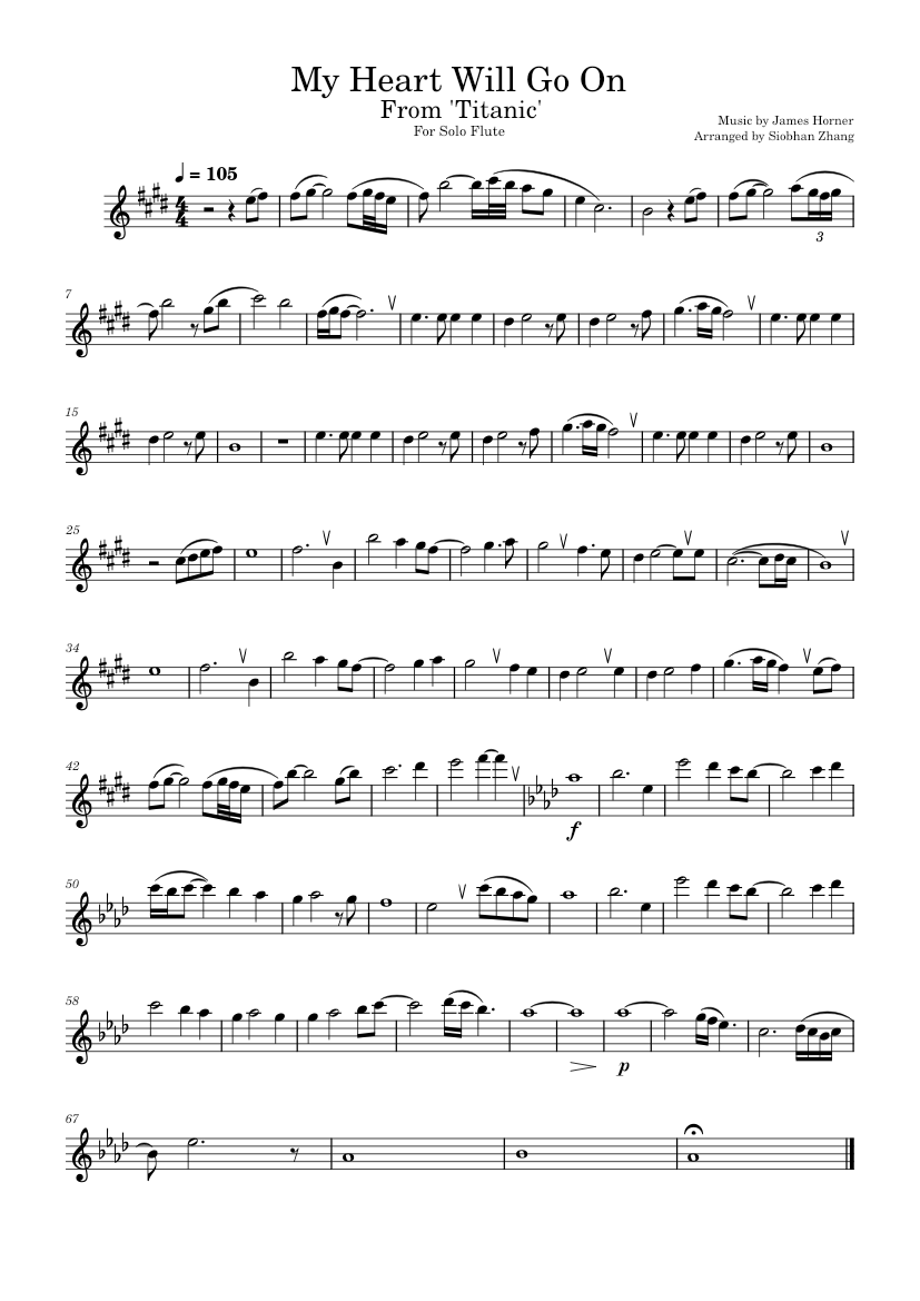 My Heart Will Go On – James Horner For Solo Flute from 'Titanic' Sheet ...