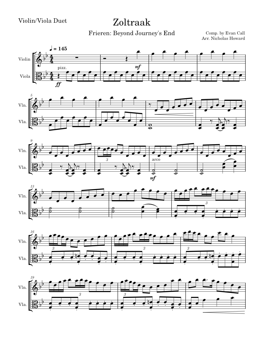 Zoltraak Duet - Frieren: Beyond Journey's End Sheet Music for Violin, Viola (String Duet ...