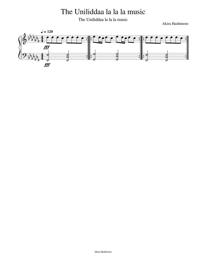 The Uniliddaa la la la music Sheet music for Piano (Mixed Duet ...