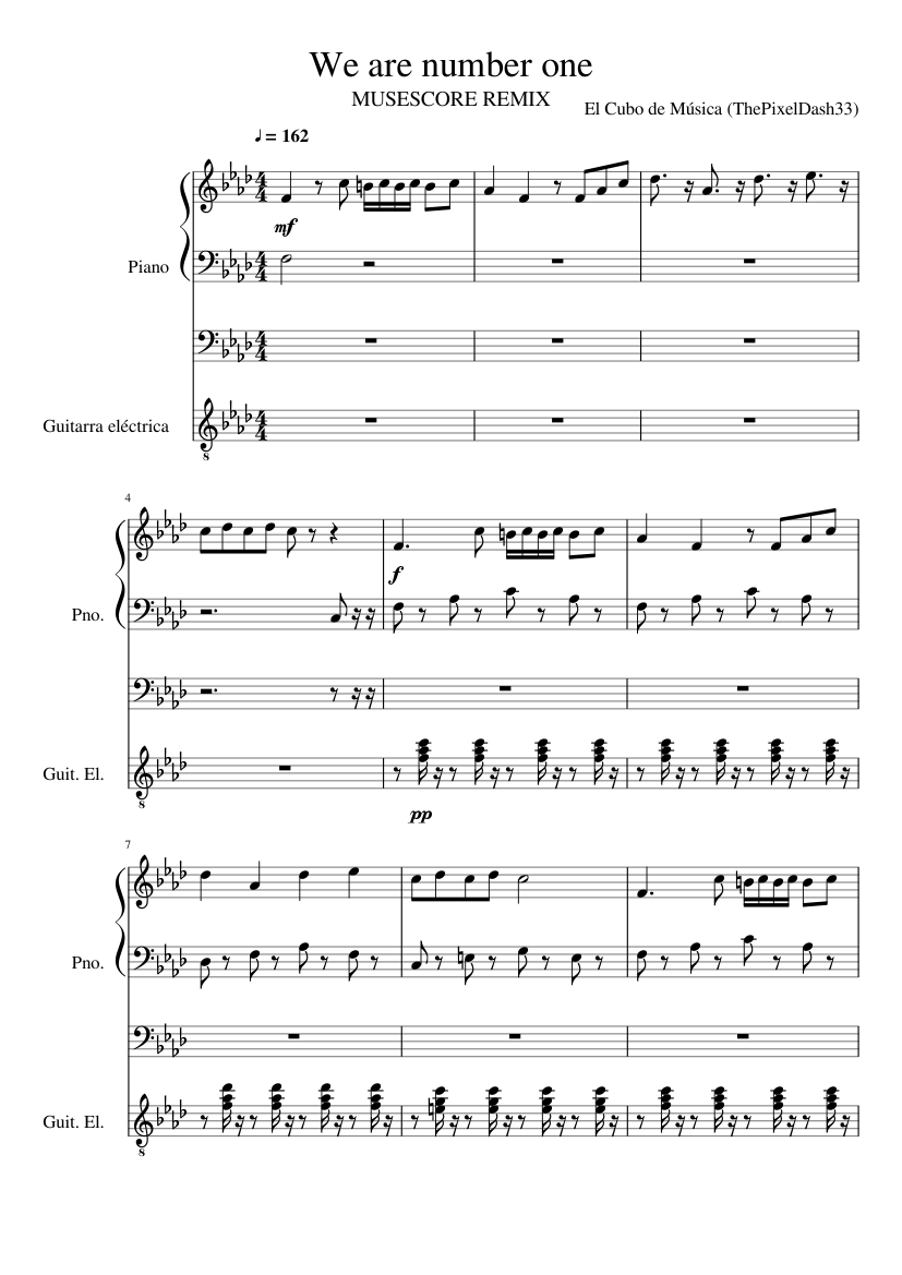 "We are Number One" piano & guitar cover - PixelDr33ams Sheet music for ...
