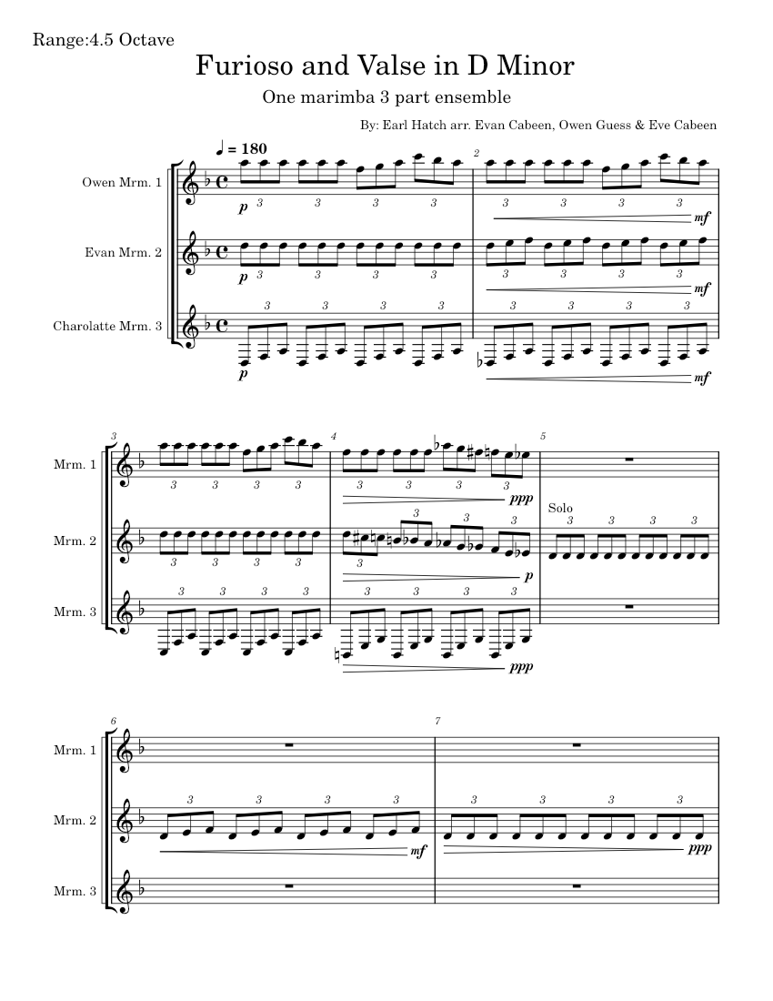 Furioso and Valse in D Minor Sheet Music for Marimba (Percussion Trio ...