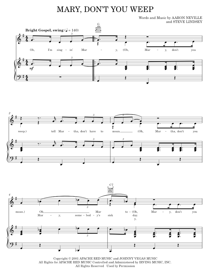 Play Official version of Mary Don't You Weep sheet music by Aaron ...