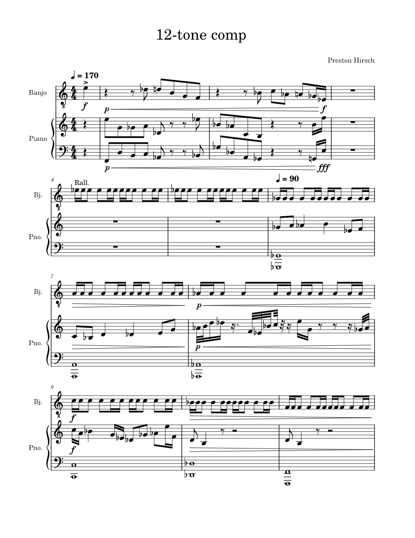 12-tone_comp Sheet music for Piano, Banjo (Mixed Duet) | Musescore.com