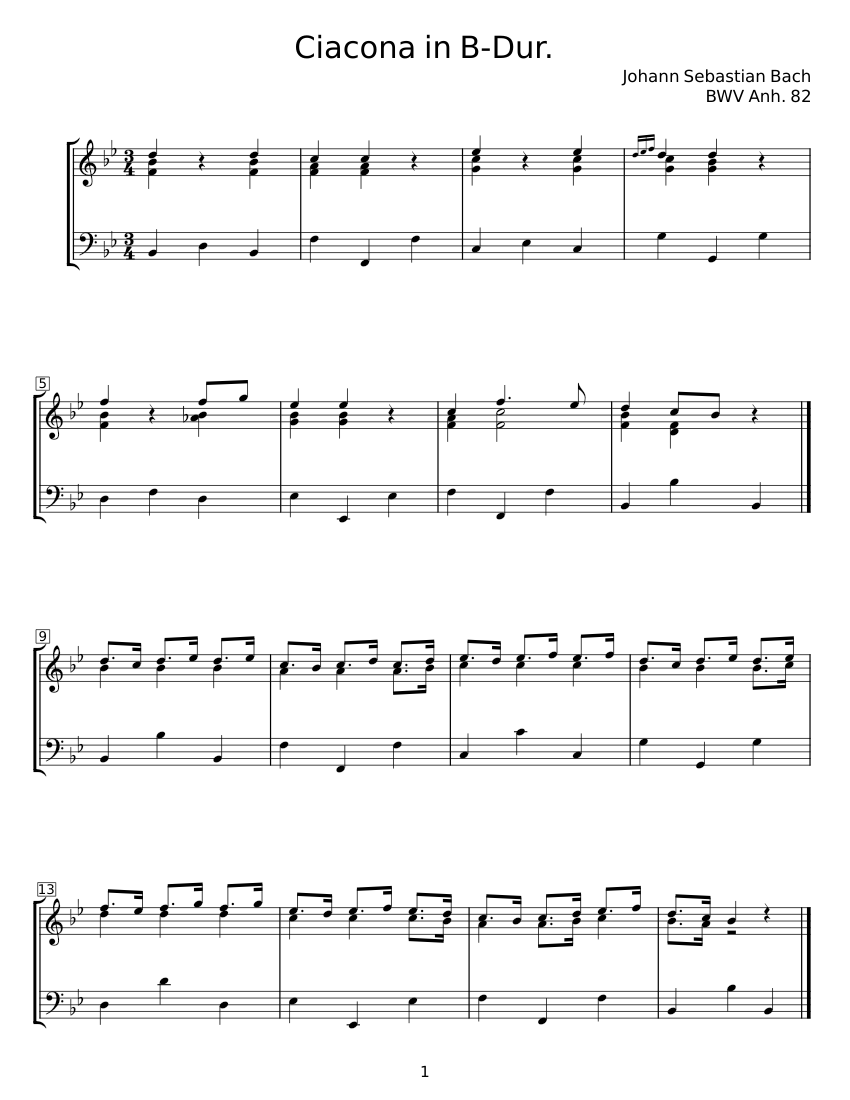 Ciacona in B-Dur. - Johann Sebastian Bach Sheet music for Piano (Solo ...