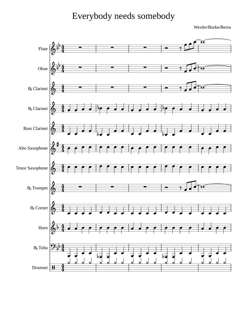 Everybody needs somebody for young band Sheet music for Flute, Oboe ...