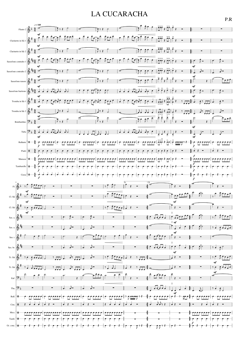 La Cucaracha Sheet music for Euphonium, Tuba, Tambourine, Flute & more ...