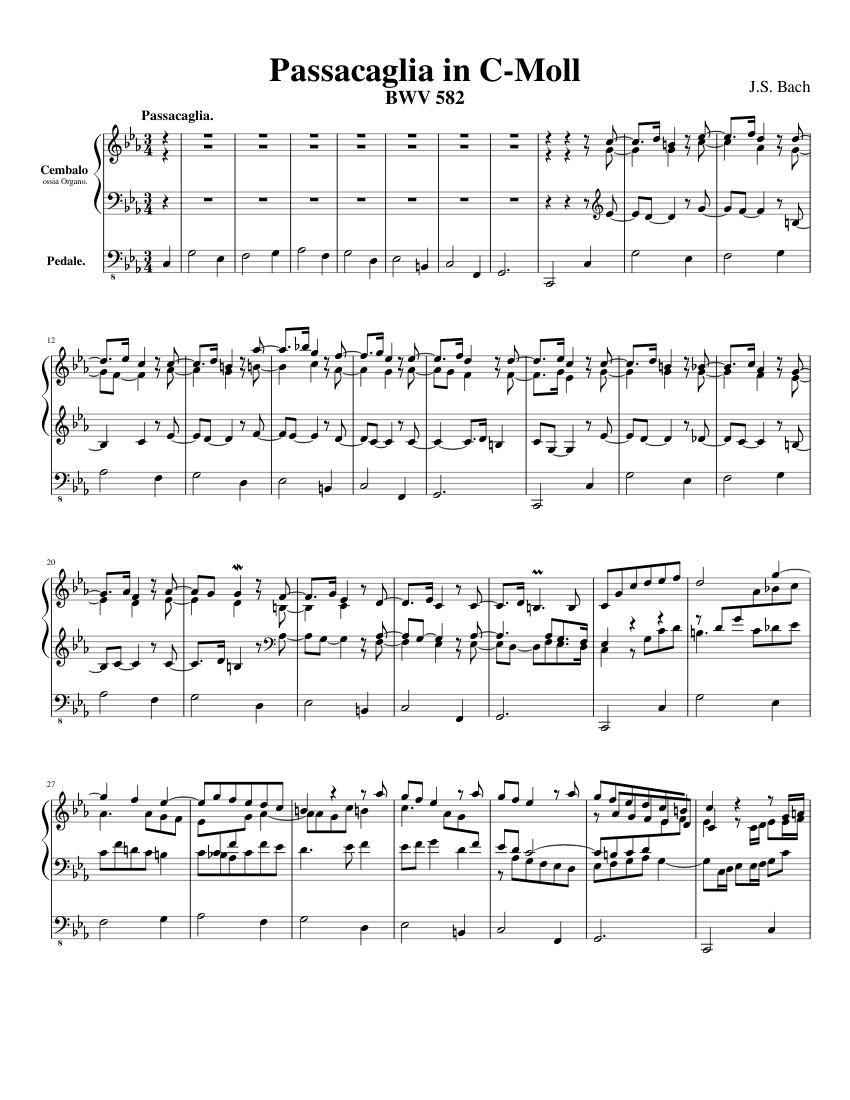 Bach: Passacaglia and Fugue in C Minor, BWV 582 Sheet Music for Organ ...