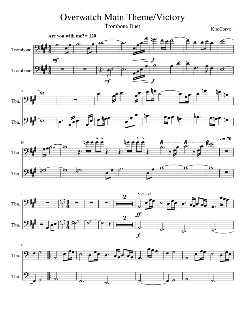 Overwatch Main Theme/ Victory Sheet music for Trombone (Brass Duet) | Musescore.com