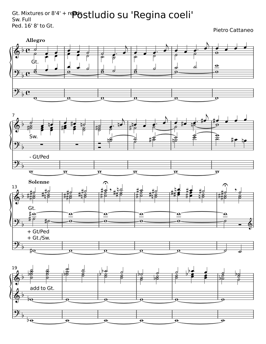 Postludio su 'Regina coeli' - Pietro Cattaneo Sheet Music for Organ ...
