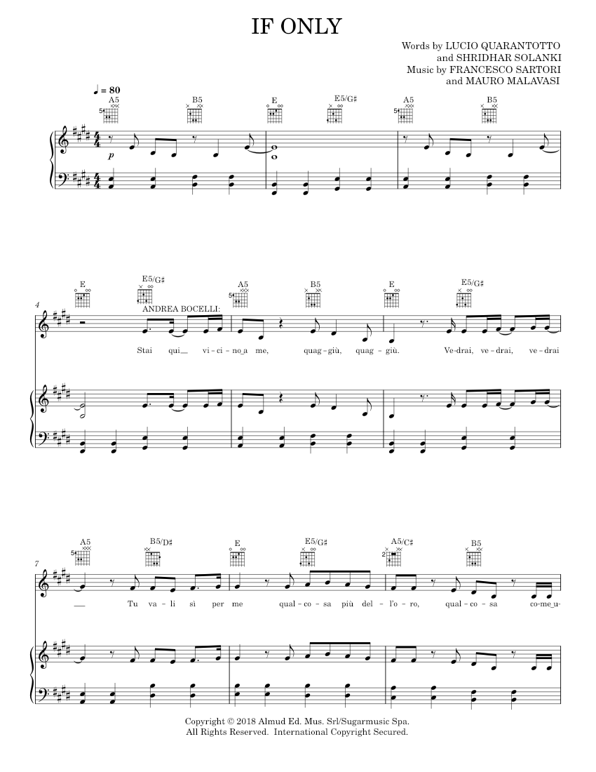 Play Official version of If only Sheet Music by Andrea Bocelli for ...