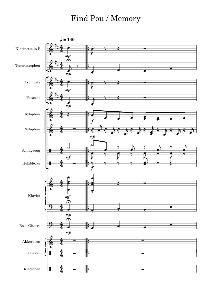 Find Pou / Memory – Pou - Sheet Music for Piano, Trombone, Accordion ...