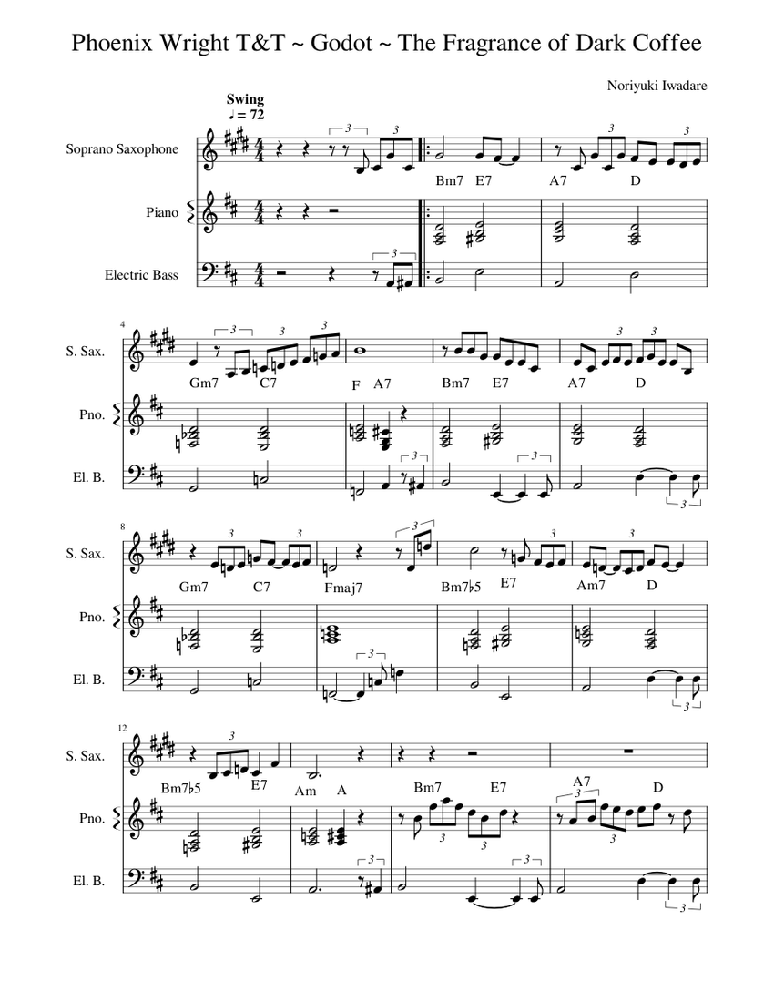 Phoenix Wright T&T ~ Godot ~ The Fragrance of Dark Coffee Sheet music ...