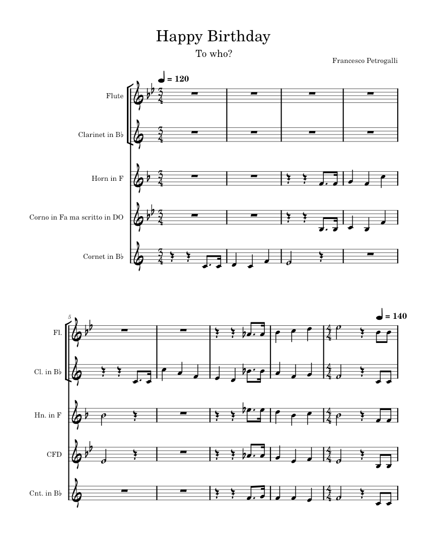 happy_birthday Sheet music for Flute, French horn, Clarinet other ...