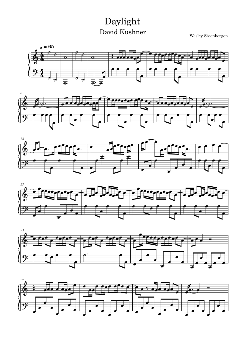 Daylight – David Kushner Sheet Music for Piano (Solo) easy | MuseScore.com