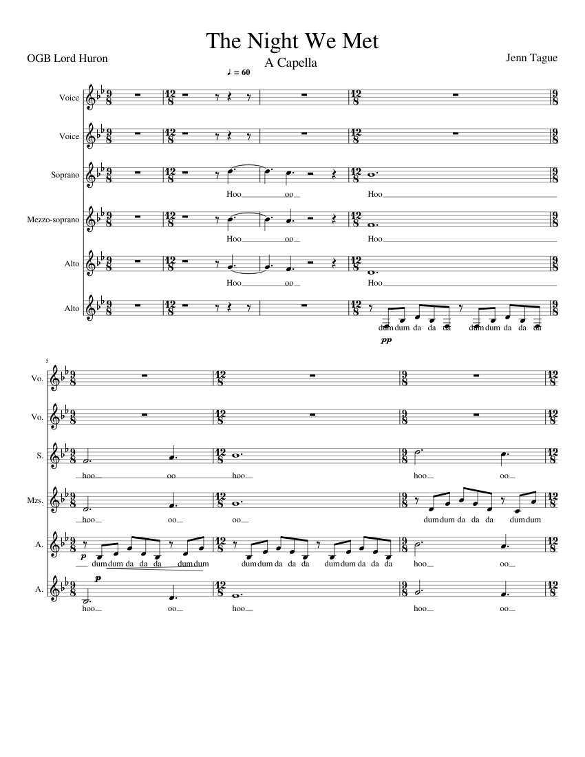 The Night We Met Sheet music for Soprano, Alto, Vocals, Mezzo soprano ...