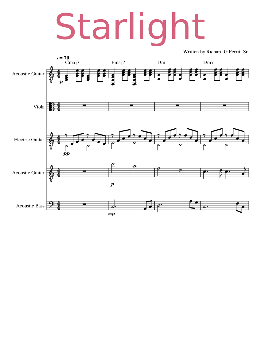 Starlight Sheet music for Viola, Guitar, Bass guitar (Mixed Quintet ...