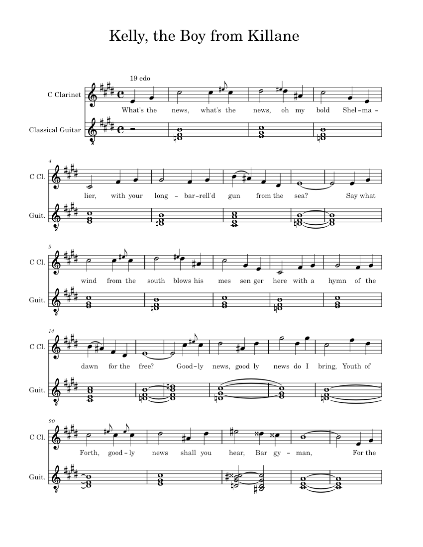 Kelly, the Boy from Killane (A) Sheet music for Guitar, Clarinet other ...