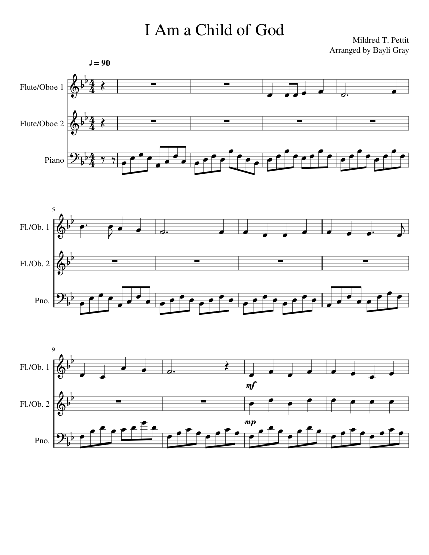 I Am a Child of God Sheet Music for Piano, Oboe (Mixed Trio ...