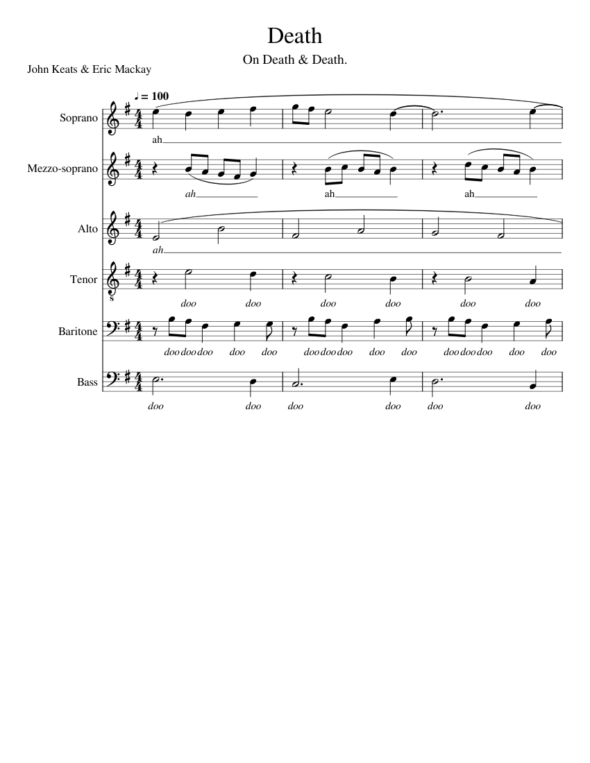 Death Sheet music for Soprano, Alto, Tenor, Bass voice & more ...