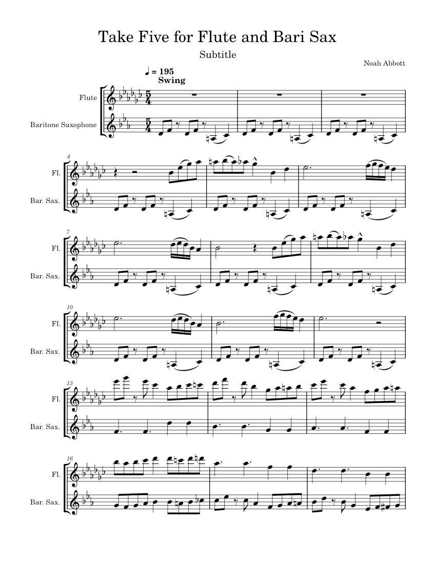 Take Five – The Dave Brubeck Quartet Take Five for Flute and Bari Sax ...