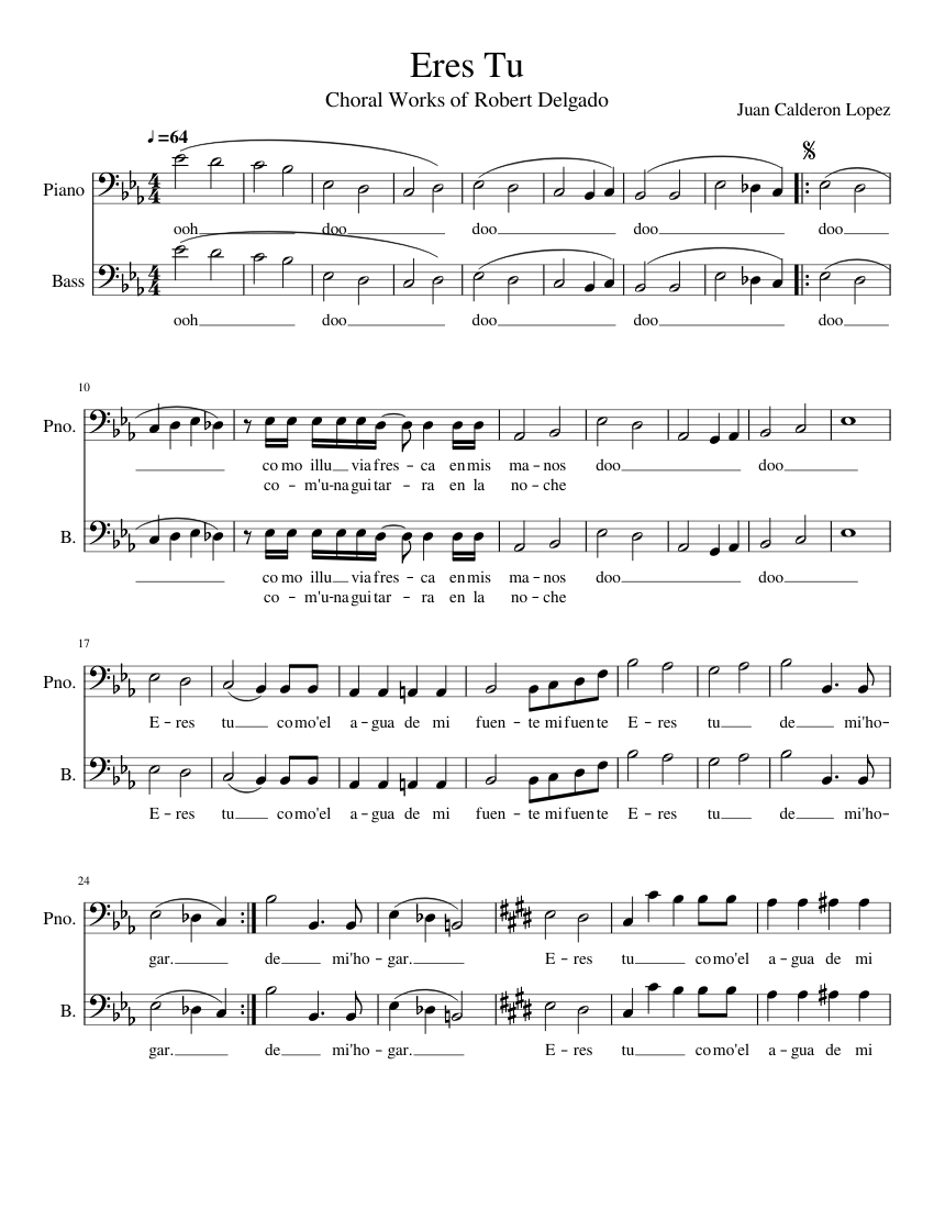 Eres Tu Sheet music for Piano, Bass voice (Piano-Voice) | Musescore.com