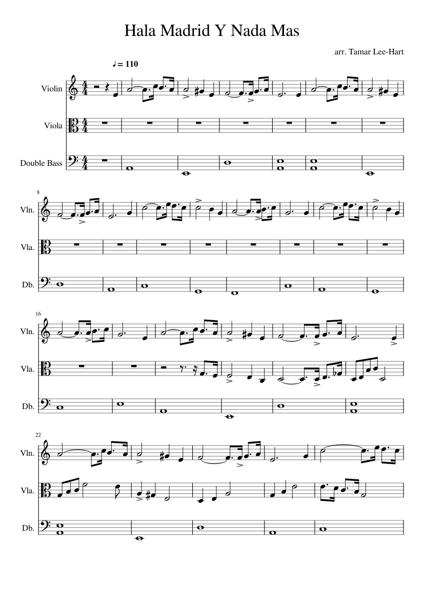 Hala Madrid Y Nada Mas Sheet music for Contrabass, Violin, Viola (Mixed ...