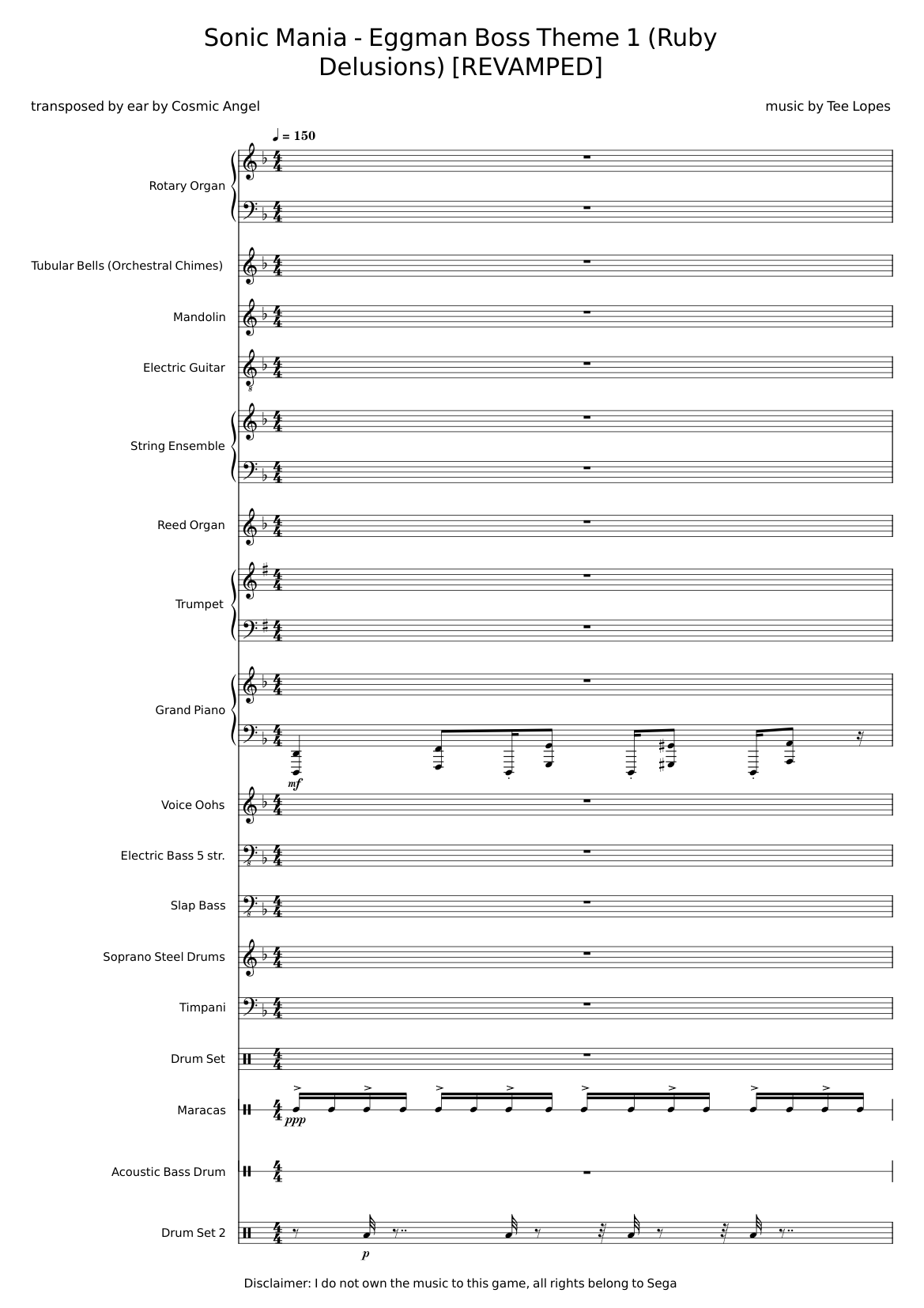 Eggman Boss Theme 1 - Tee Lopes Sheet music for Piano, Organ, Timpani ...