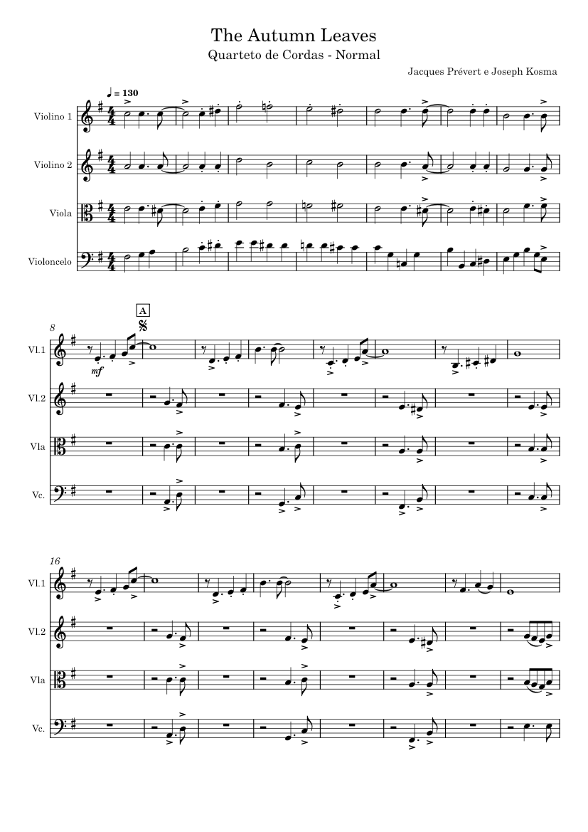 The Autumn Leaves – Jacques Prévert e Joseph Kosma Sheet Music for ...