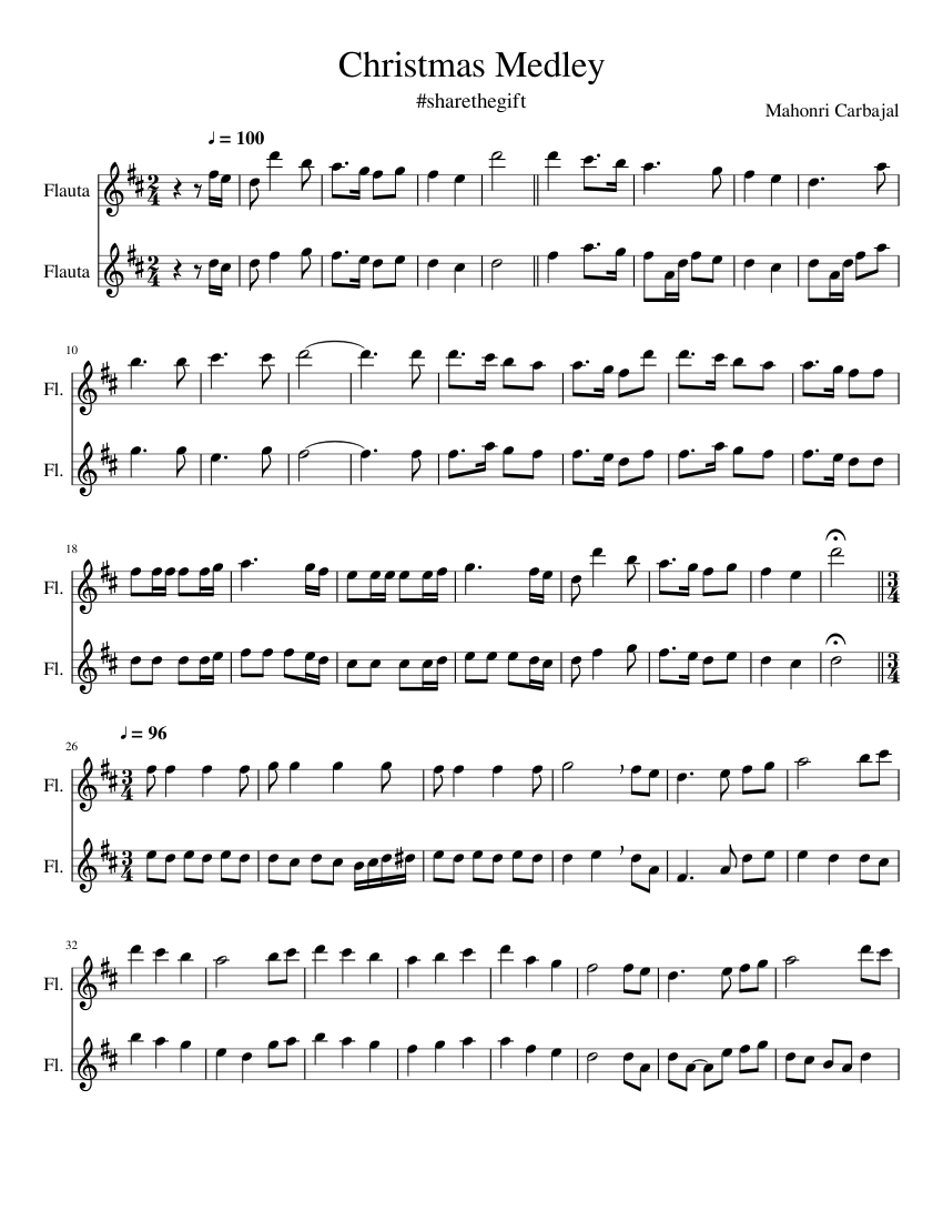 Christmas Medley Sheet Music for Flute (Woodwind Duet) | MuseScore.com