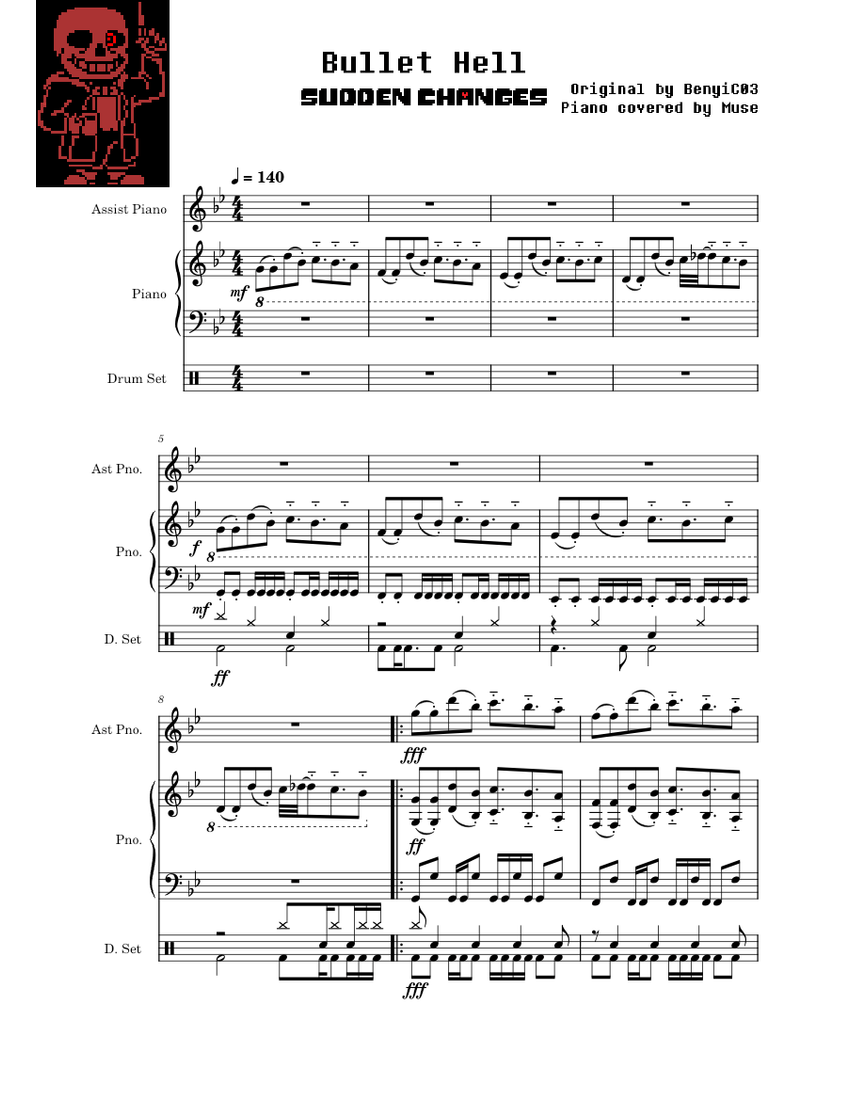 Bullet Hell Sheet music for Piano, Drum group (Mixed Ensemble ...