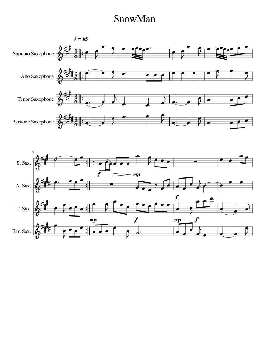 Snowman WIP Sheet music for Saxophone alto, Saxophone tenor, Saxophone ...