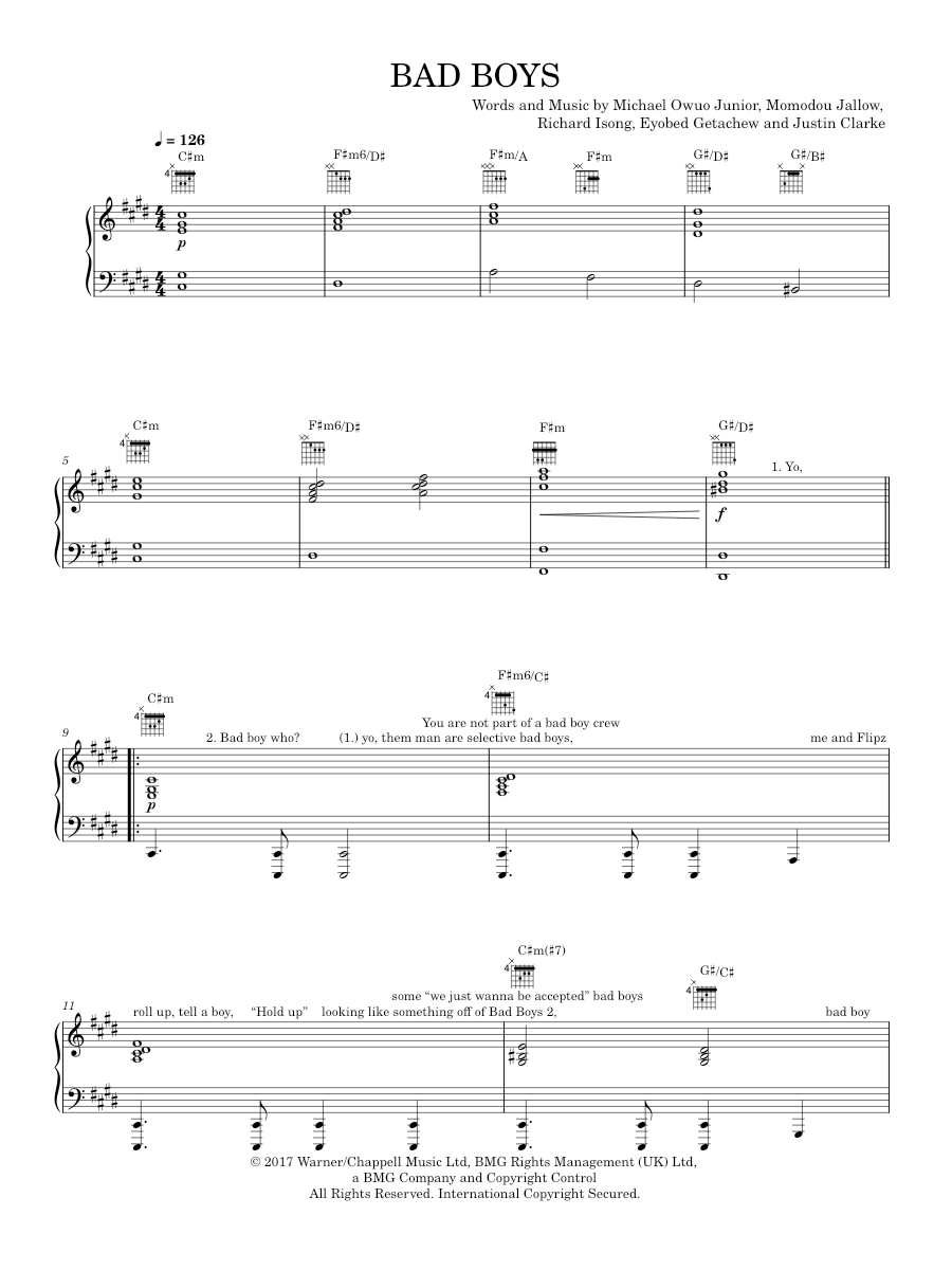 Bad Boys Sheet music for Piano, Vocals by Stormzy: Music Notes by MuseScore