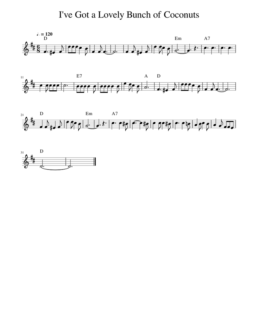 I've Got a Lovely Bunch of Coconuts Sheet music for Piano (Solo) Easy | Musescore.com