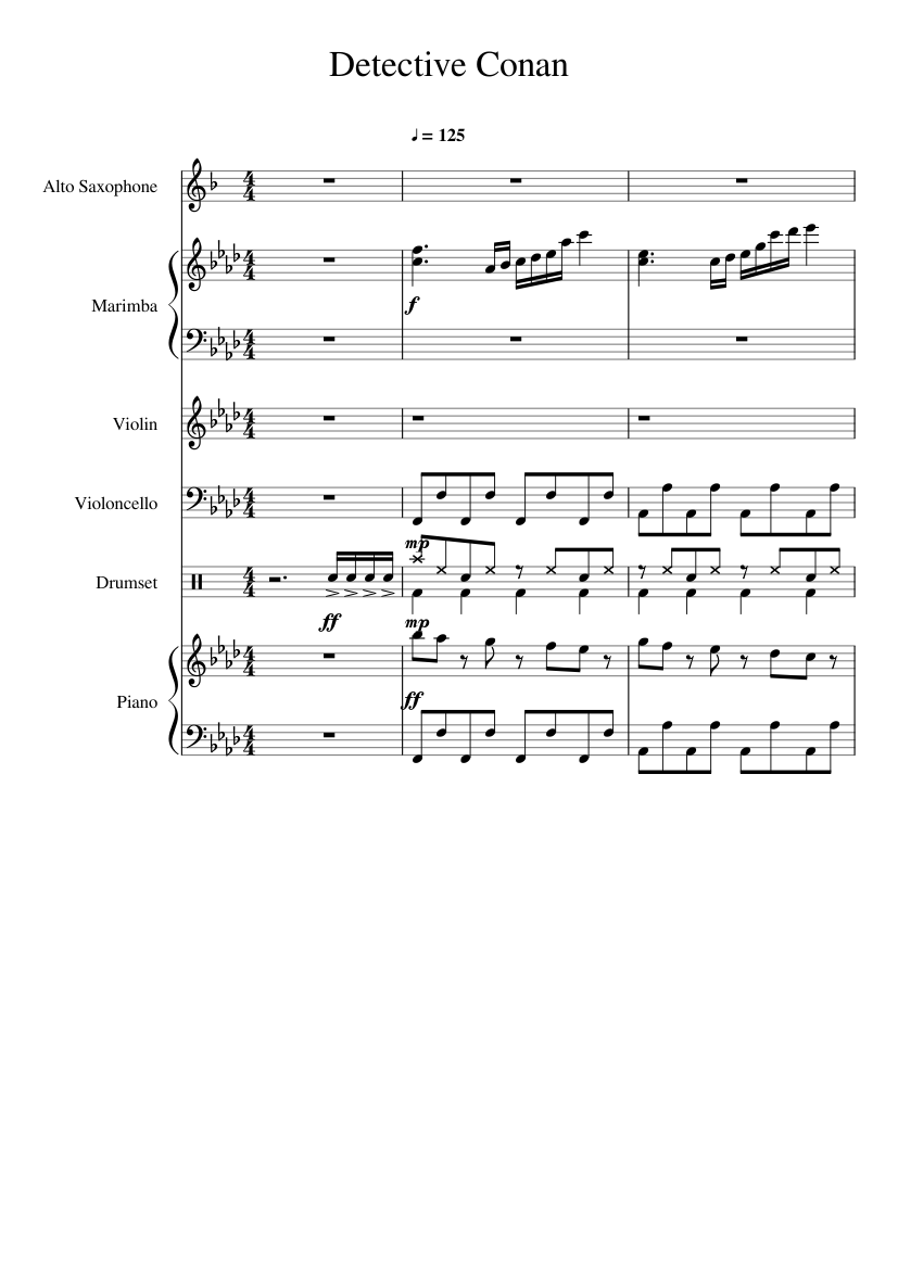 Detective Conan Sheet music for Piano, Saxophone alto, Violin, Cello ...