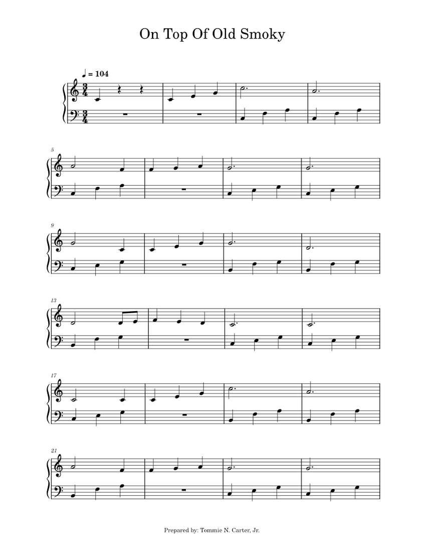 On_Top_Of_Old_Smoky Sheet music for Piano (Solo) Easy | Musescore.com