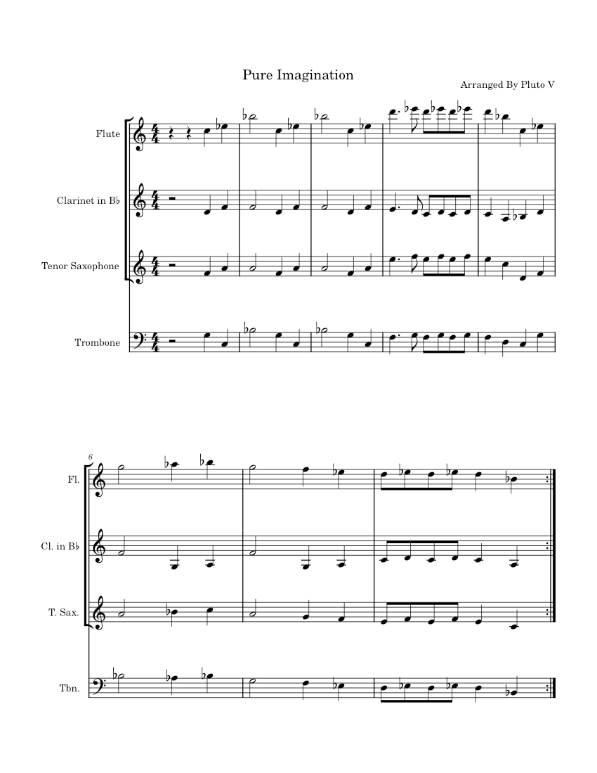 Pure Imagination Arr. PV Sheet music for Trombone, Flute, Saxophone ...