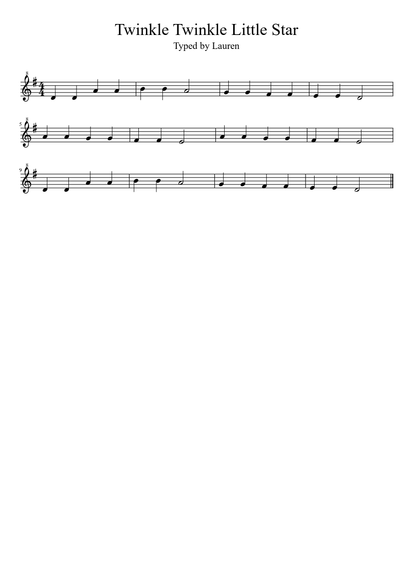 Recorder Notes For Twinkle Twinkle Little Star