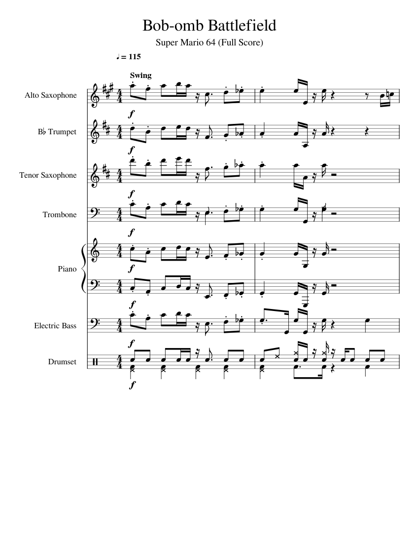 Bob-omb Battlefield Sheet music for Piano, Trombone, Saxophone alto ...