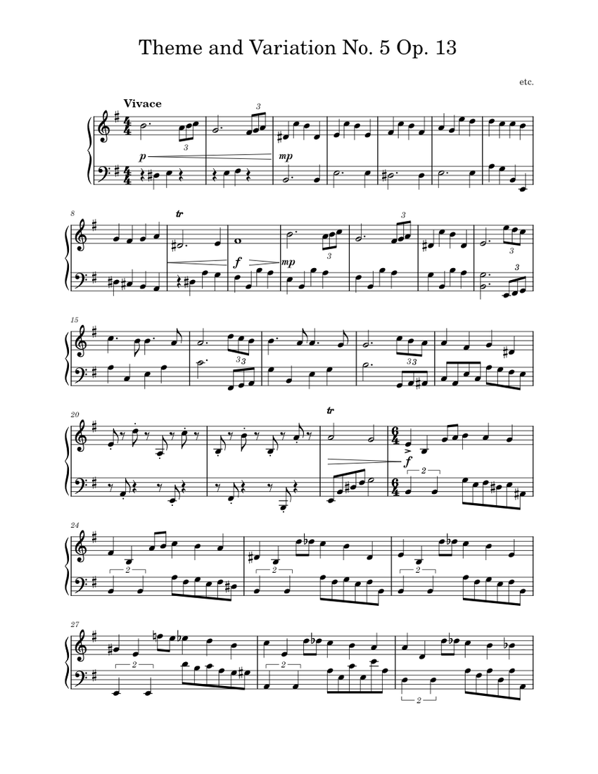 Theme and Variation No. 5 Op. 7 etc. Sheet music for Piano (Solo ...
