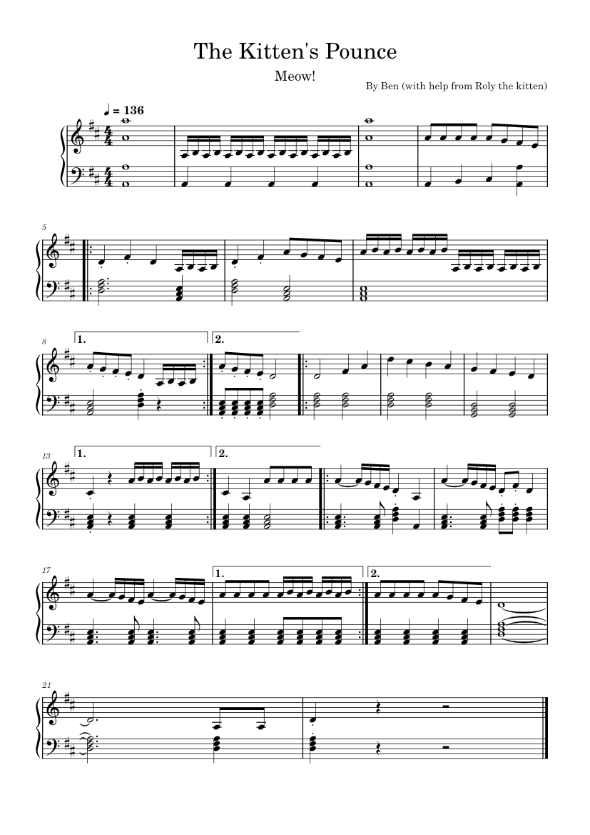 The Kitten's Pounce Sheet music for Piano (Solo) Easy | Musescore.com