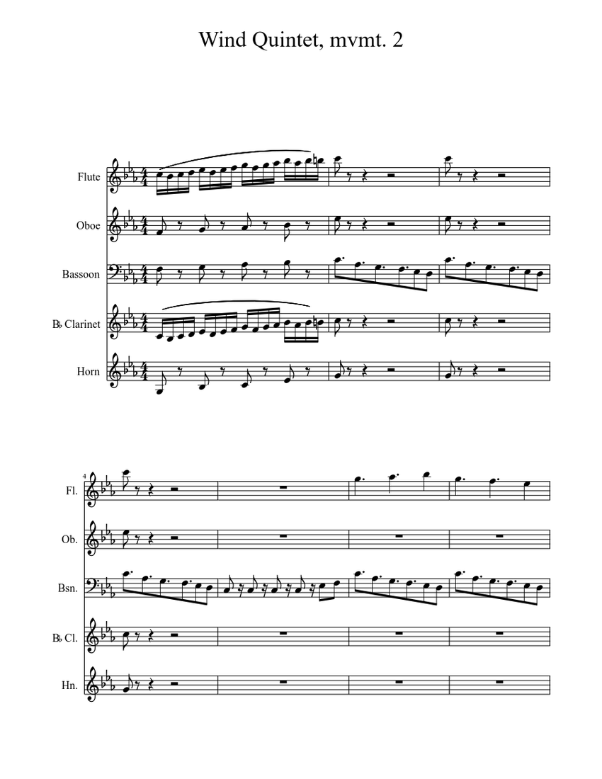 Wind Quintet, no. 1, mvmt. 2 Sheet music for Flute, Oboe, Bassoon, Clarinet other (Woodwind ...