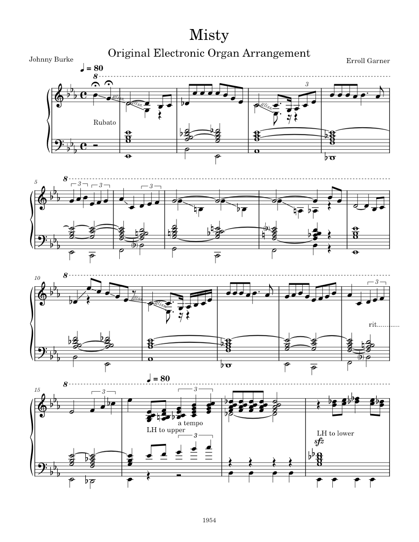 Misty – Erroll Garner Misty – Original Organ Arrangement Sheet music ...