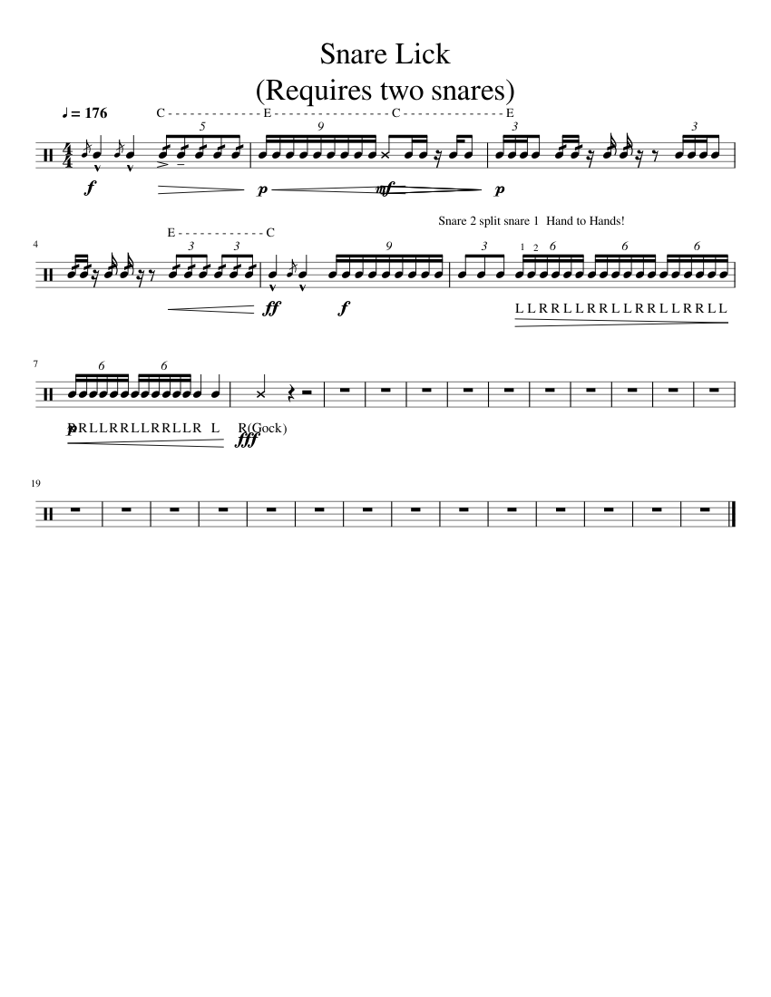 Snare Lick Requires two snares Sheet music for Snare Drum (Solo ...
