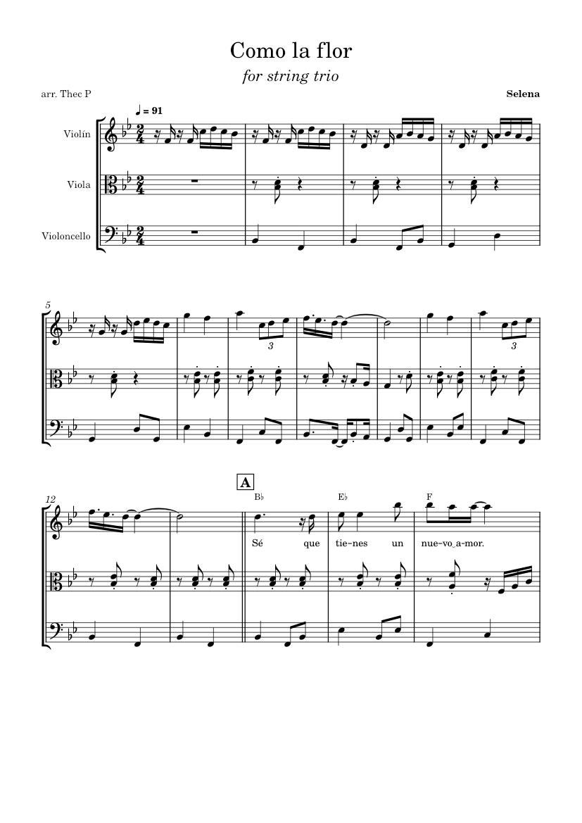 Como la flor - Selena Quintanilla Sheet music for Violin, Viola, Cello ...