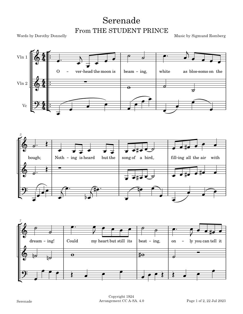 Serenade from The Student Prince – Sigmund Romberg Sheet music for ...